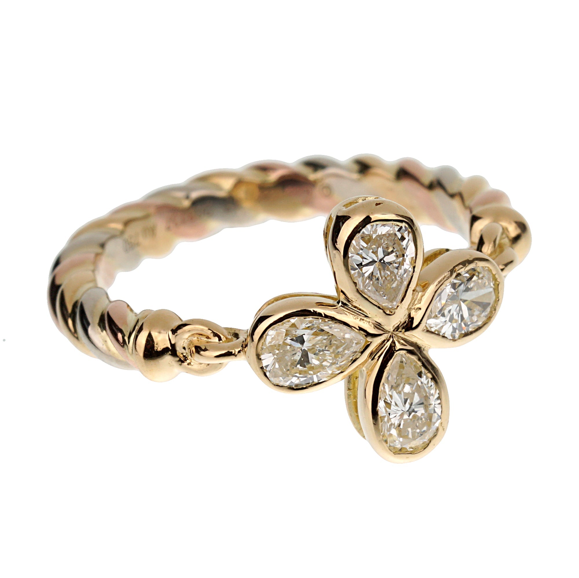 Cartier Tri Color 18k Gold Pear Shaped Diamond Cocktail Ring – Opulent ...