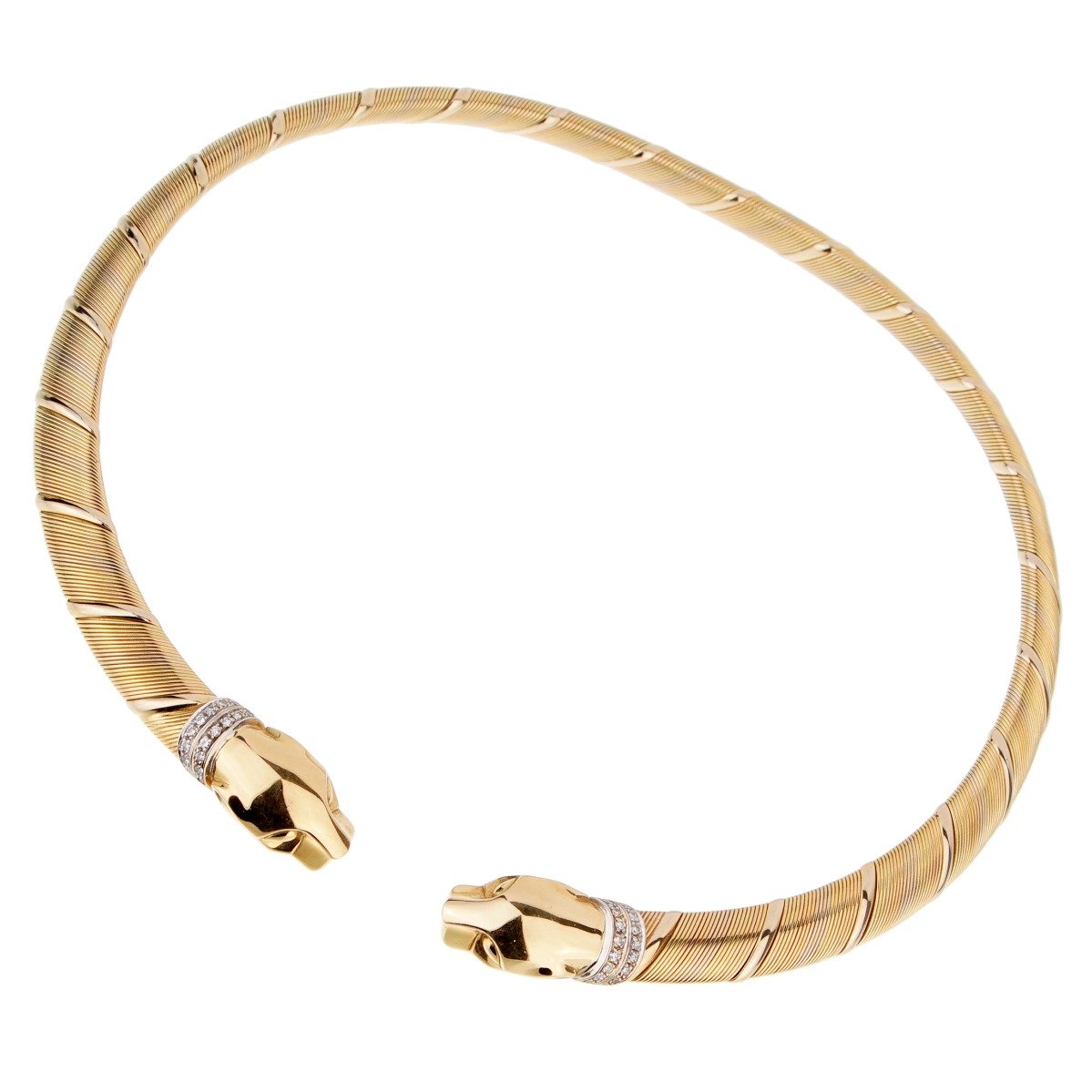 Cartier Panthere 18k Tri Color Gold Diamond Choker Necklace – Opulent ...