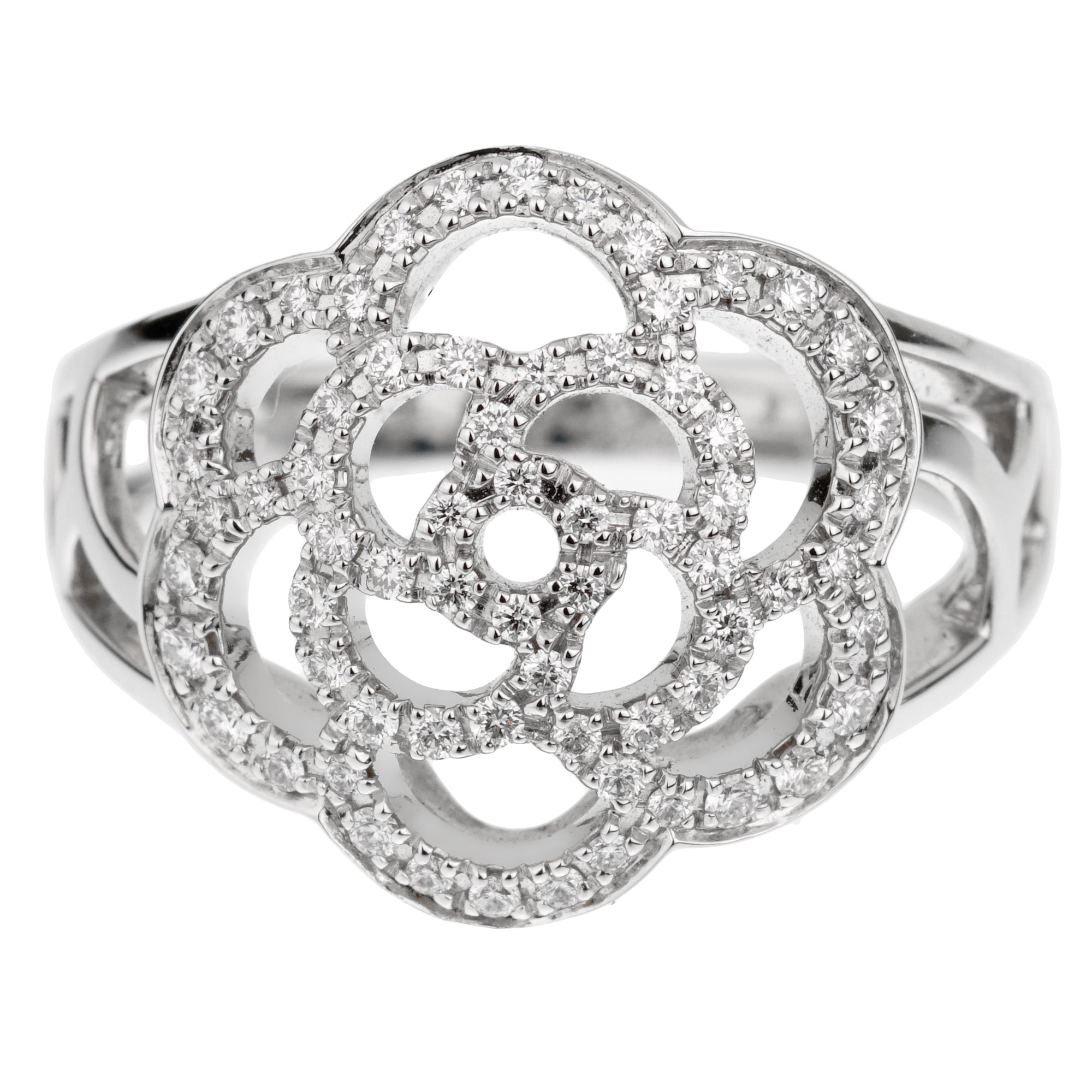Chanel Camellia 18k White Gold Diamond Cocktail Ring – Opulent Jewelers