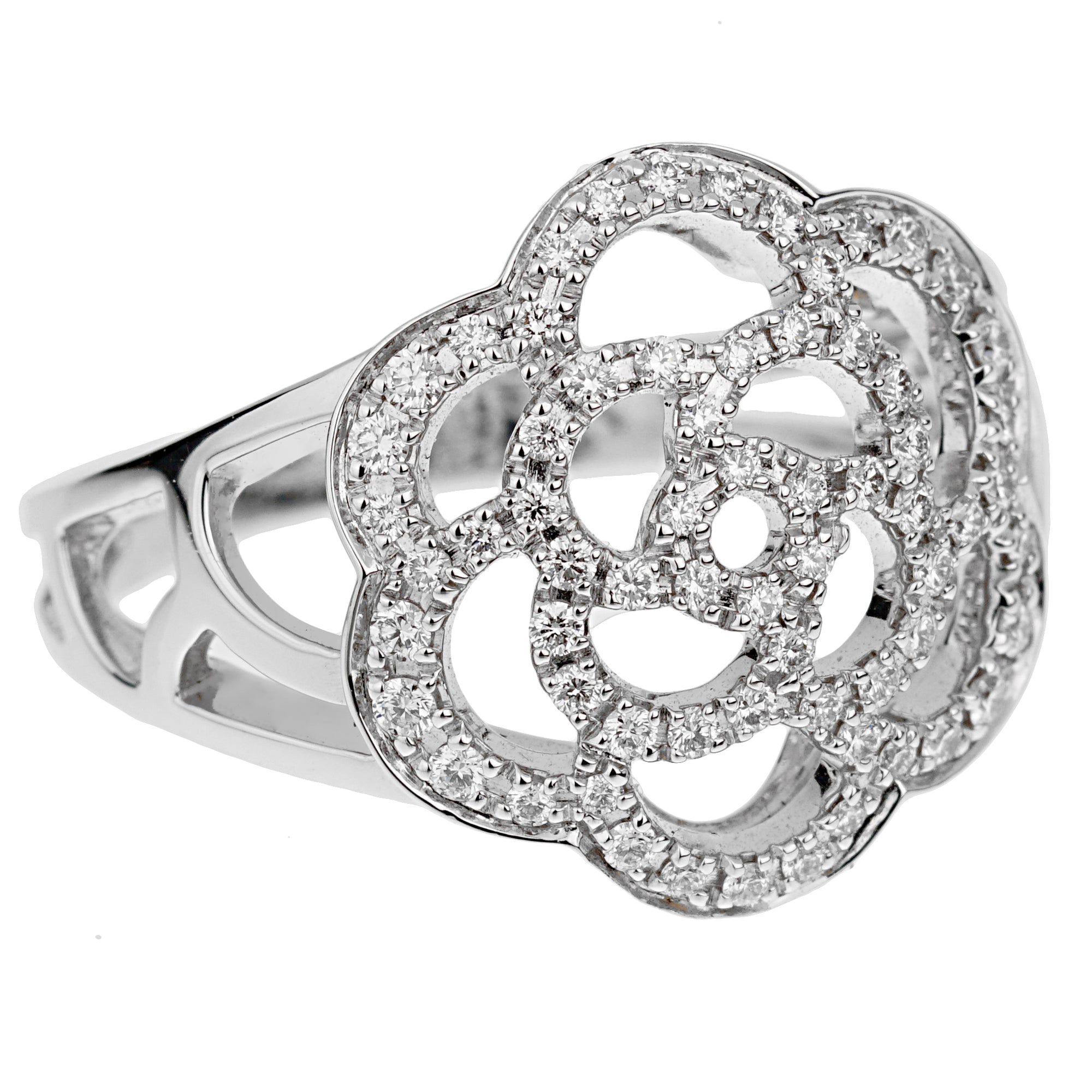 Chanel Camellia 18k White Gold Diamond Cocktail Ring – Opulent Jewelers