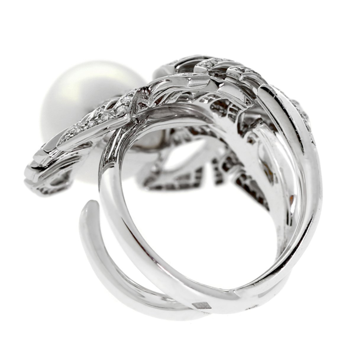 Chanel Vintage Pearl Diamond 18k White Gold Cocktail Ring Sz 6 ...